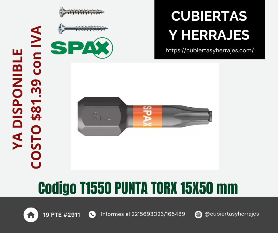 Punta Para Tornillos Spax T15 X 50mm T-star Plus – Cubiertas y Herrajes